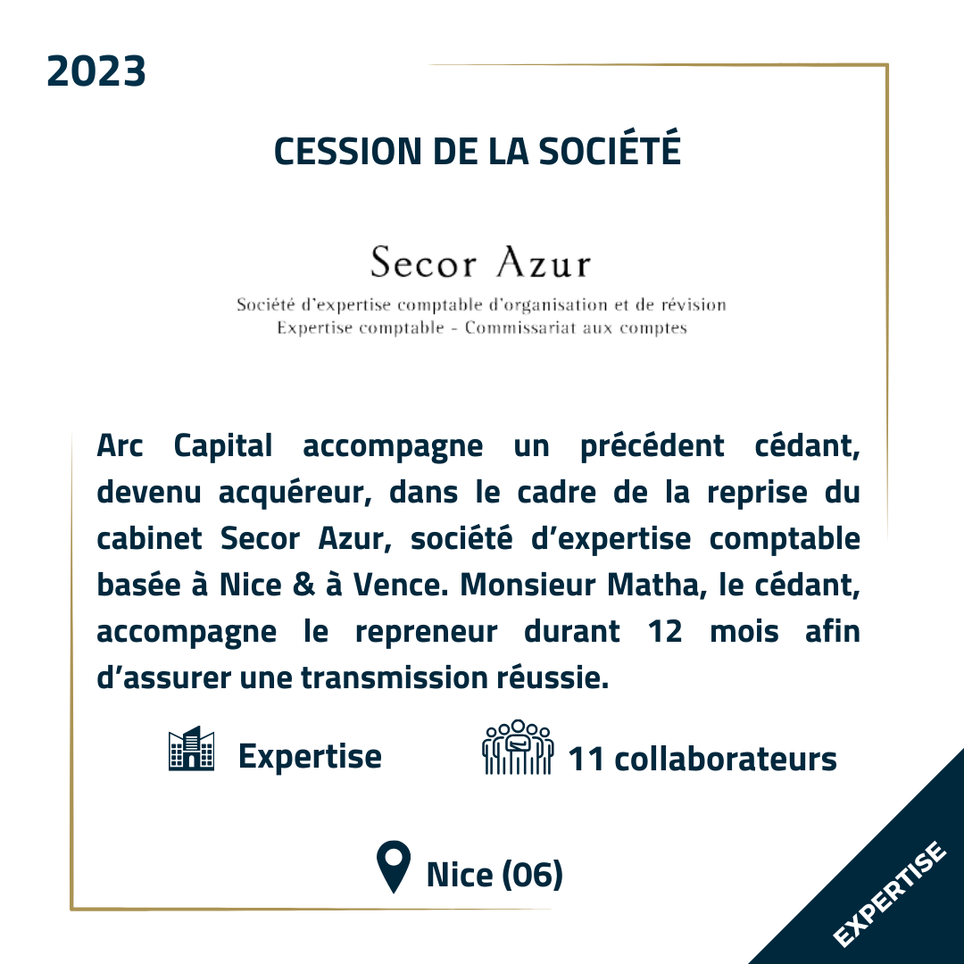 Cession Secor Azur | Expertise Comptable - Arc Capital